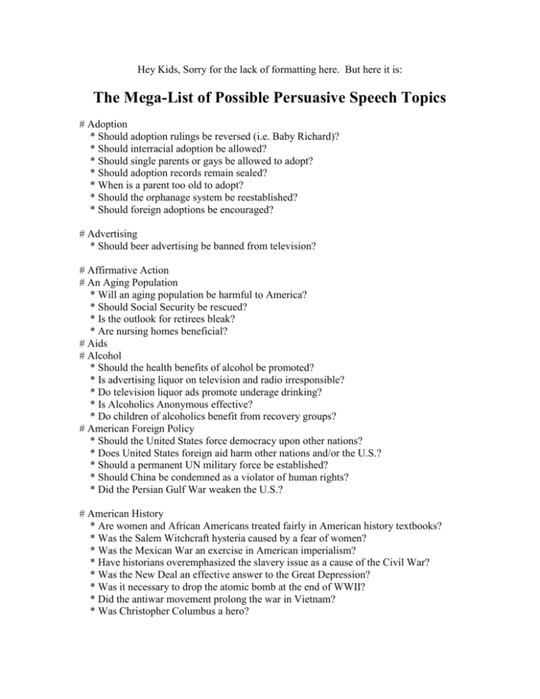  Persuasive Speech Topics For High School Interesting Persuasive Speech Topics For High School 