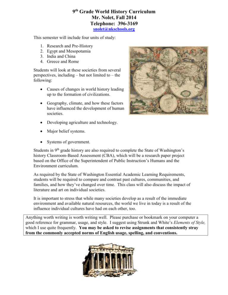 9th Grade World History Curriculum