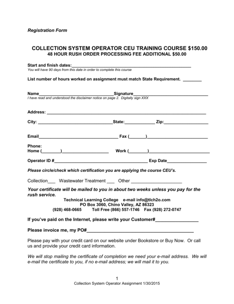 Please circle/check which certification you are applying the course