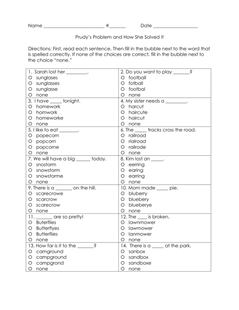 Multiple Choice Spelling Test