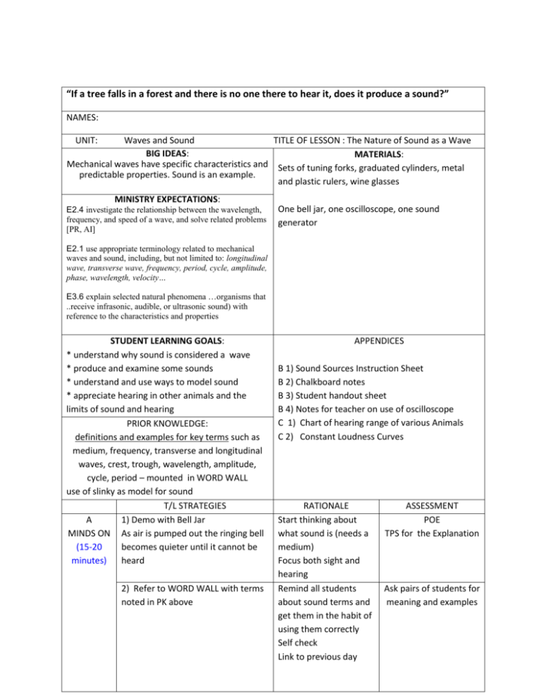 Waves And Sound Lesson Plan For High School Physics