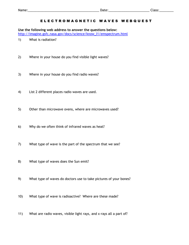 Light And Waves Webquest Answer Sheet Light And Waves Webquest Answer Sheet