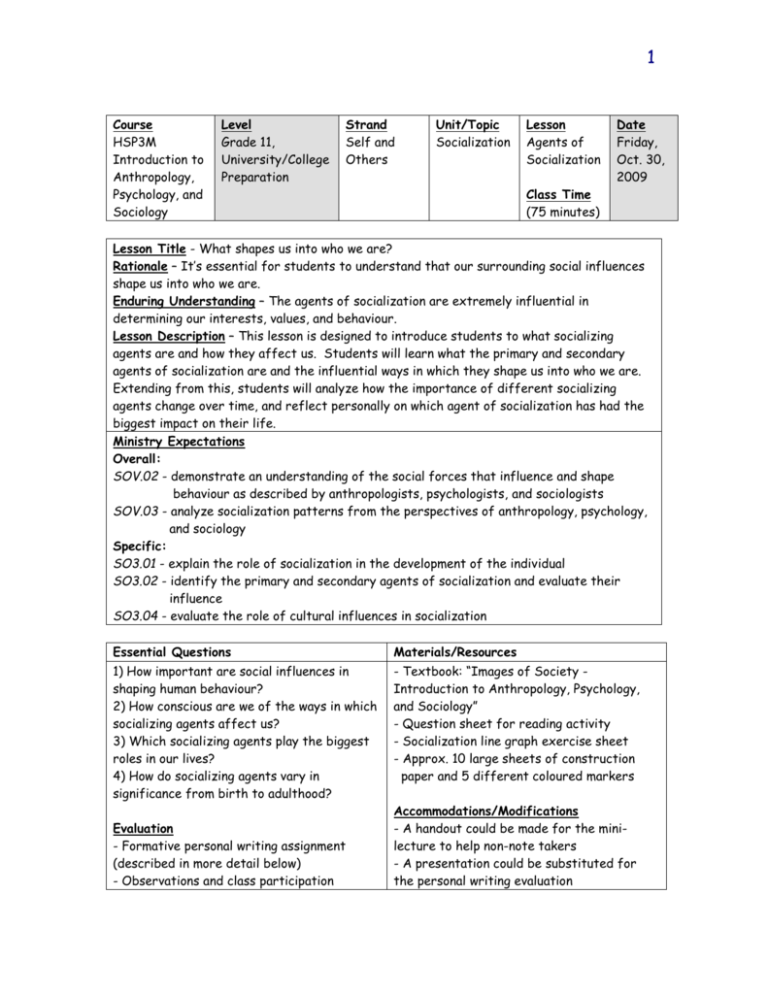 Scott Gray s Social Science Lesson Plan Agents Of Socialization 
