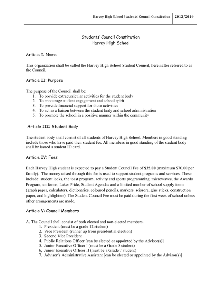 Harvey High School Students' Council Constitution