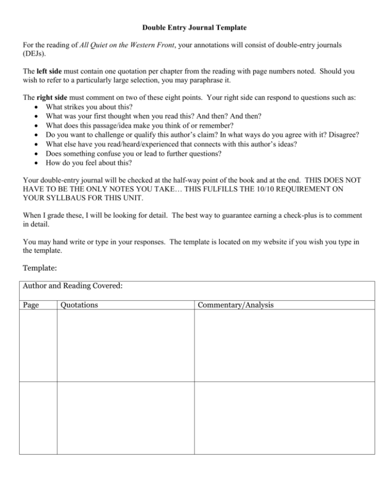 Double Entry Journal Template Double Entry Journal Template