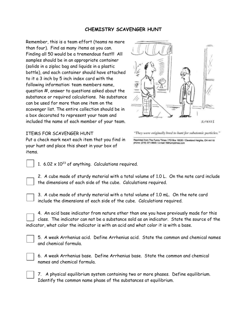 CHEMISTRY SCAVENGER HUNT