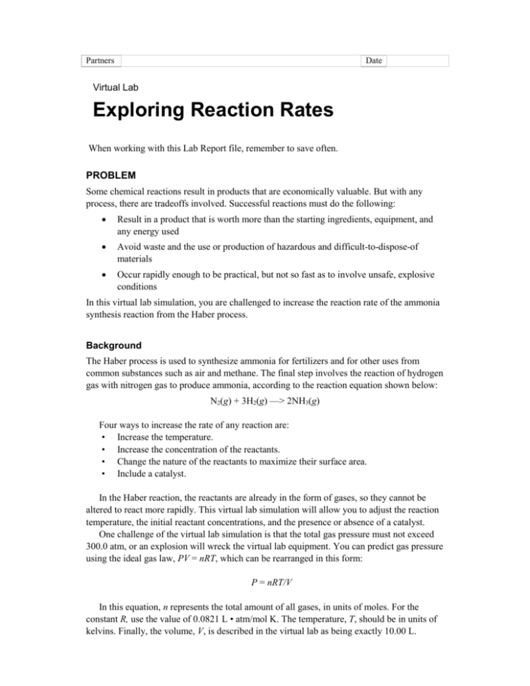 Exploring Reaction Rates: Virtual Lab Report