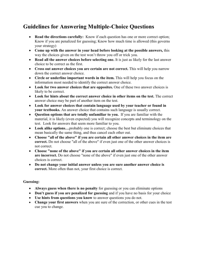 Guidelines For Answering Multiple