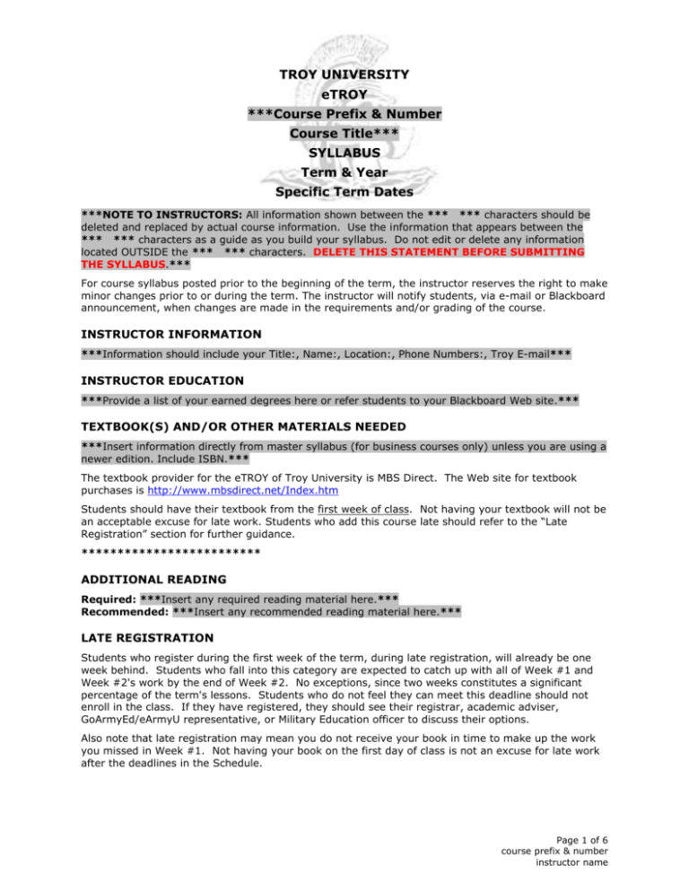 Troy University eCampus Syllabus