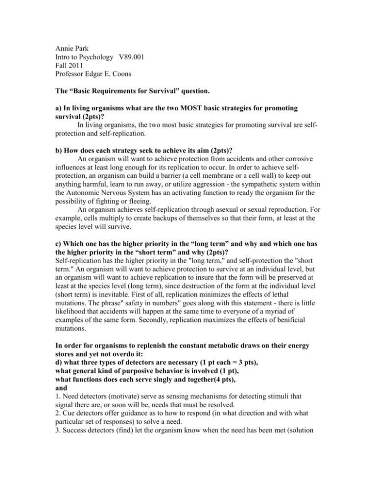 Basic Requirements For Survival Basic Requirements For Survival