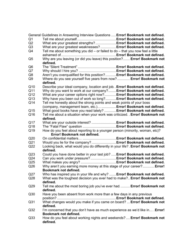 General Guidelines in Answering Interview Questions