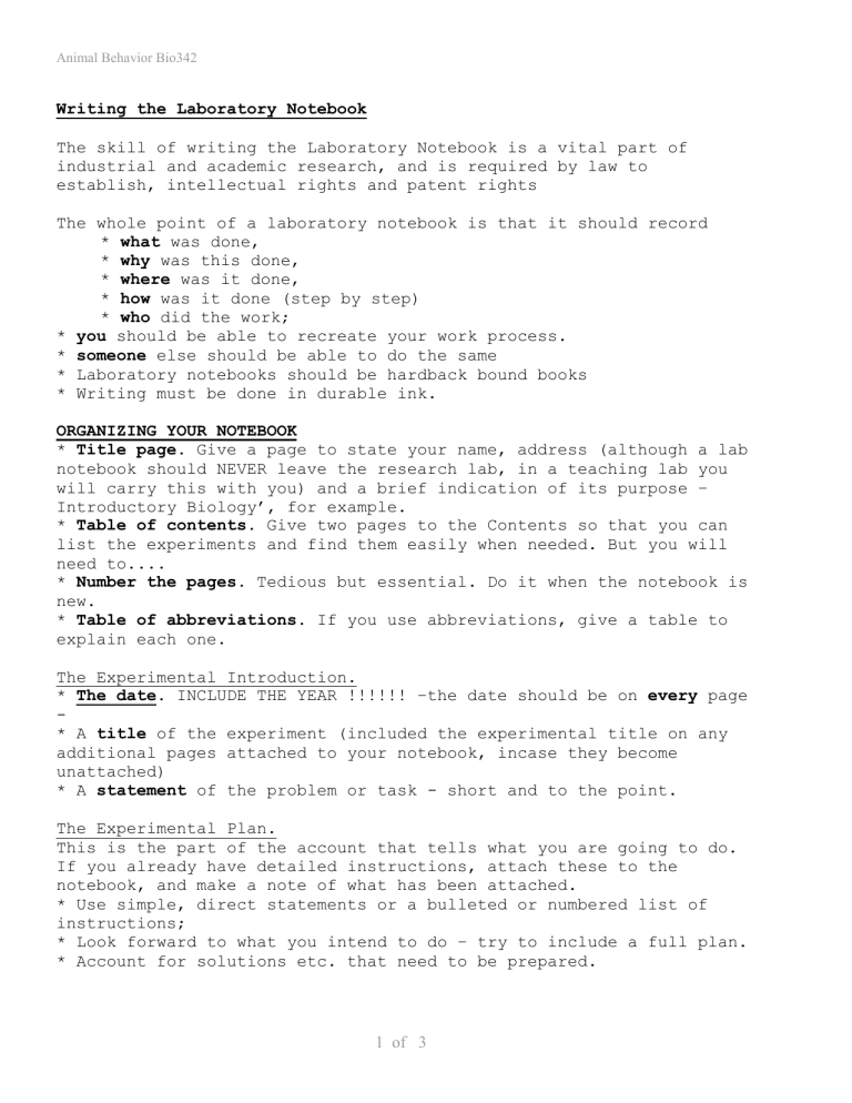 General Expectations for Lab Notebooks