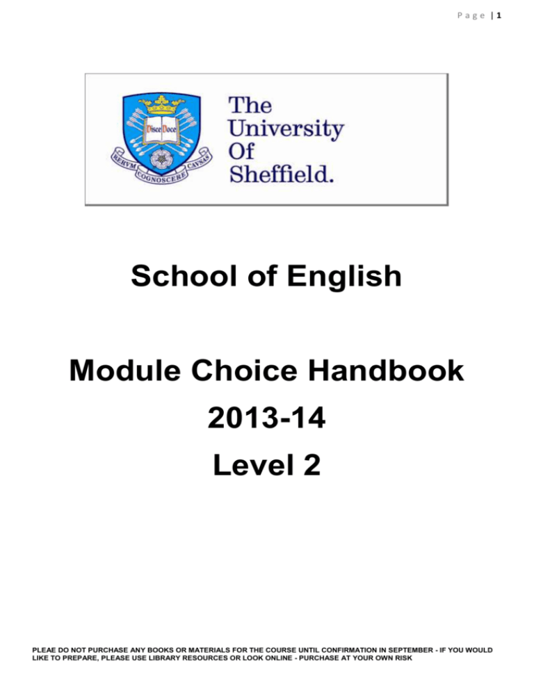 Page 1 School Of English Module Choice Handbook 2013