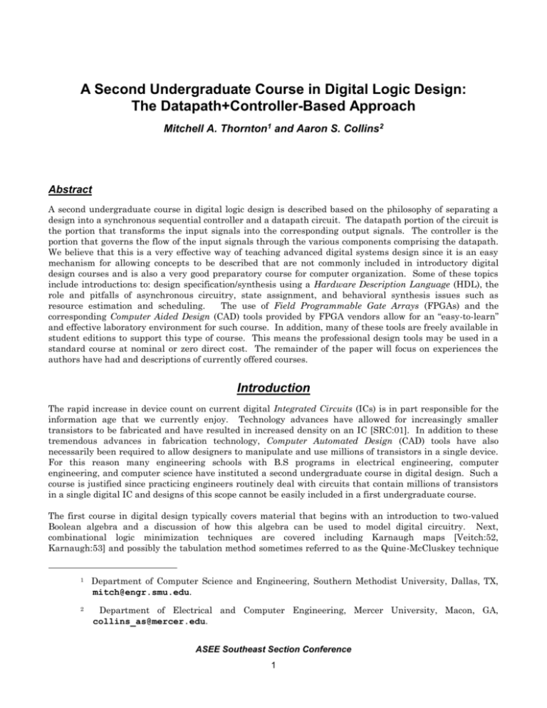 A Second Undergraduate Course In Digital Logic ASEE