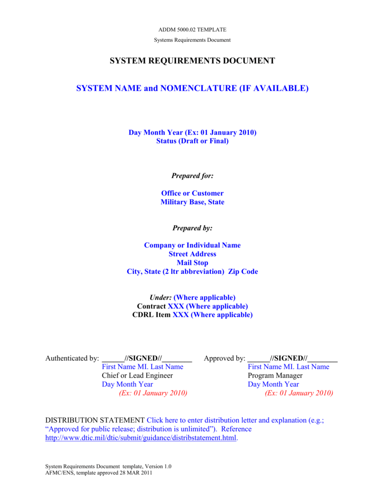 System Requirements Document SRD 
