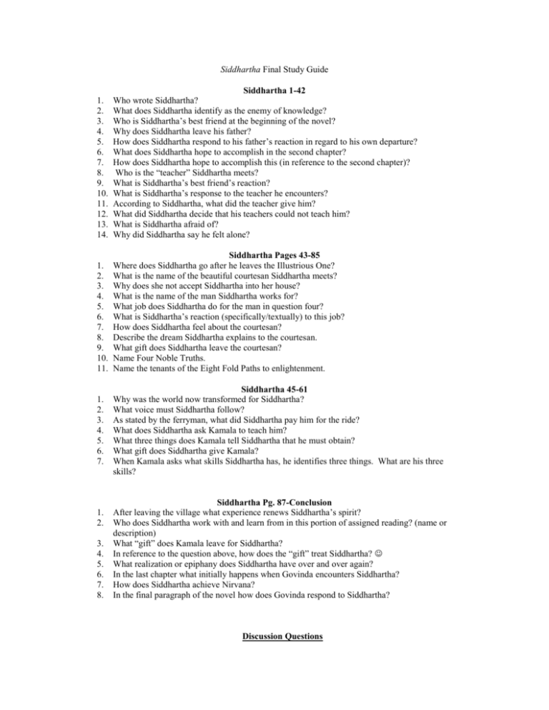 Siddhartha Study Guide: Questions & Analysis