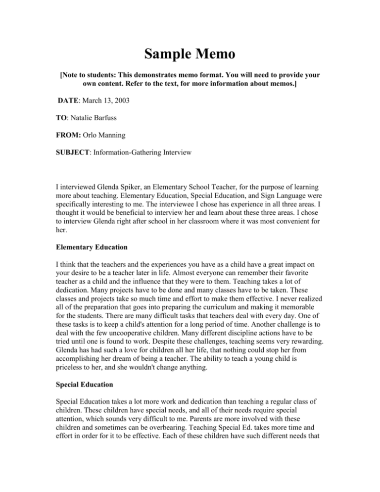 Sample Memo