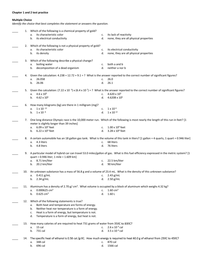 Chapter 1 And 2 Test Practice Multiple Choice Identify The Choice That