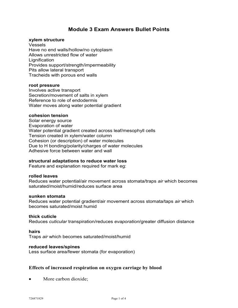 Exam Answers Bullet Points Exam Answers Bullet Points