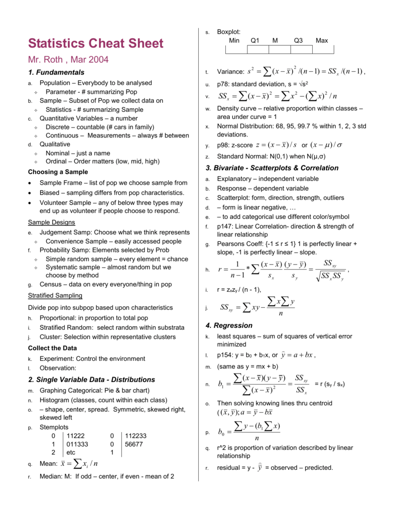 Statistics Sheet