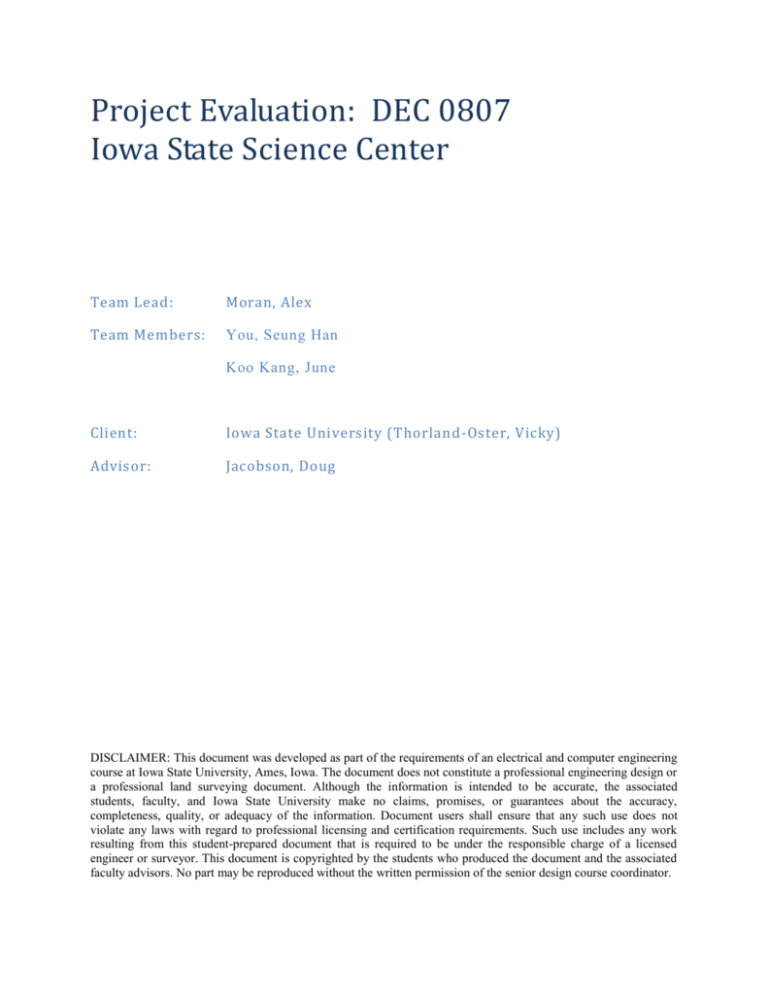 Project Evaluation - ECpE Senior Design