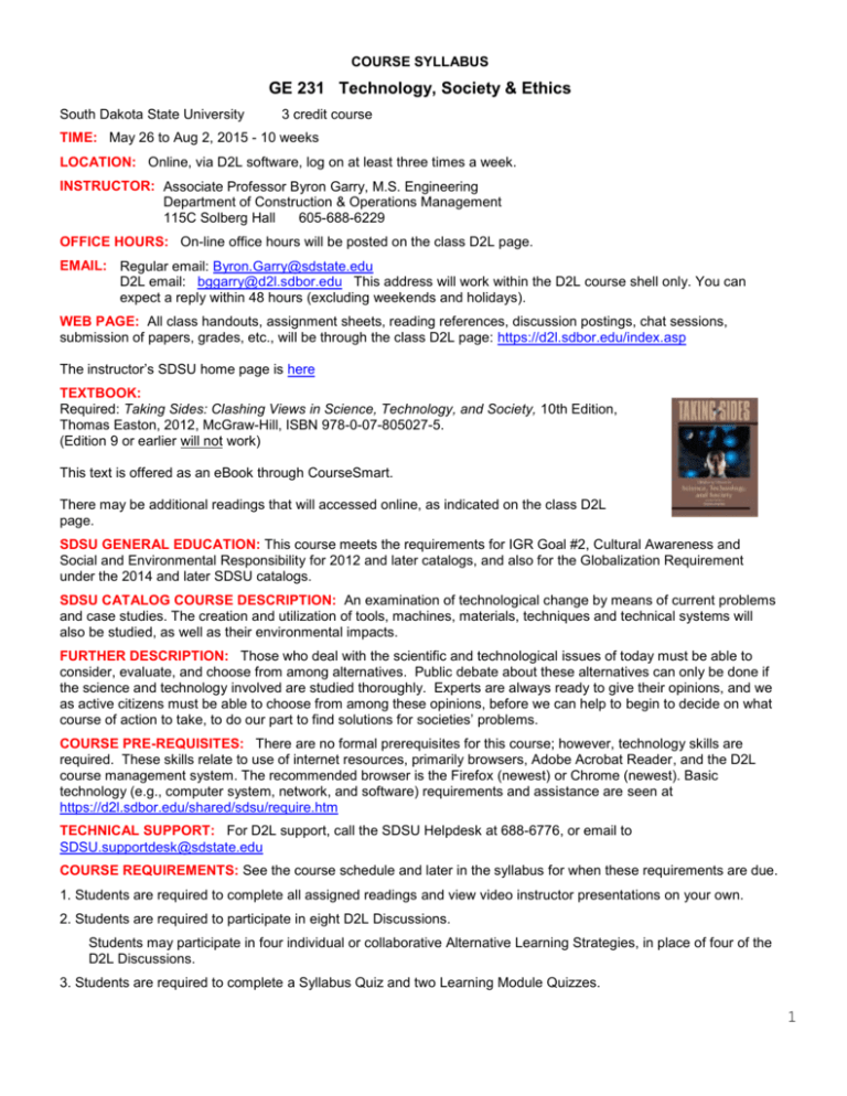 Course Syllabus South Dakota State University