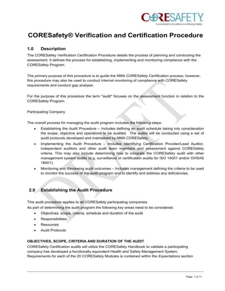 Original CORESafety Certification and Audit Procedure