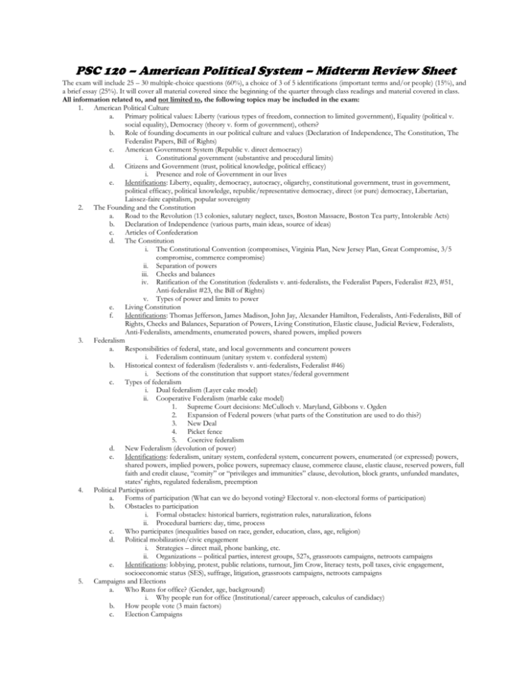Midterm Exam Review Sheet