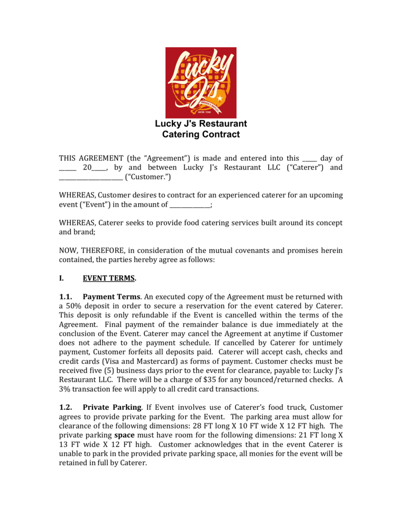 Food Catering Contract Sample Master Template