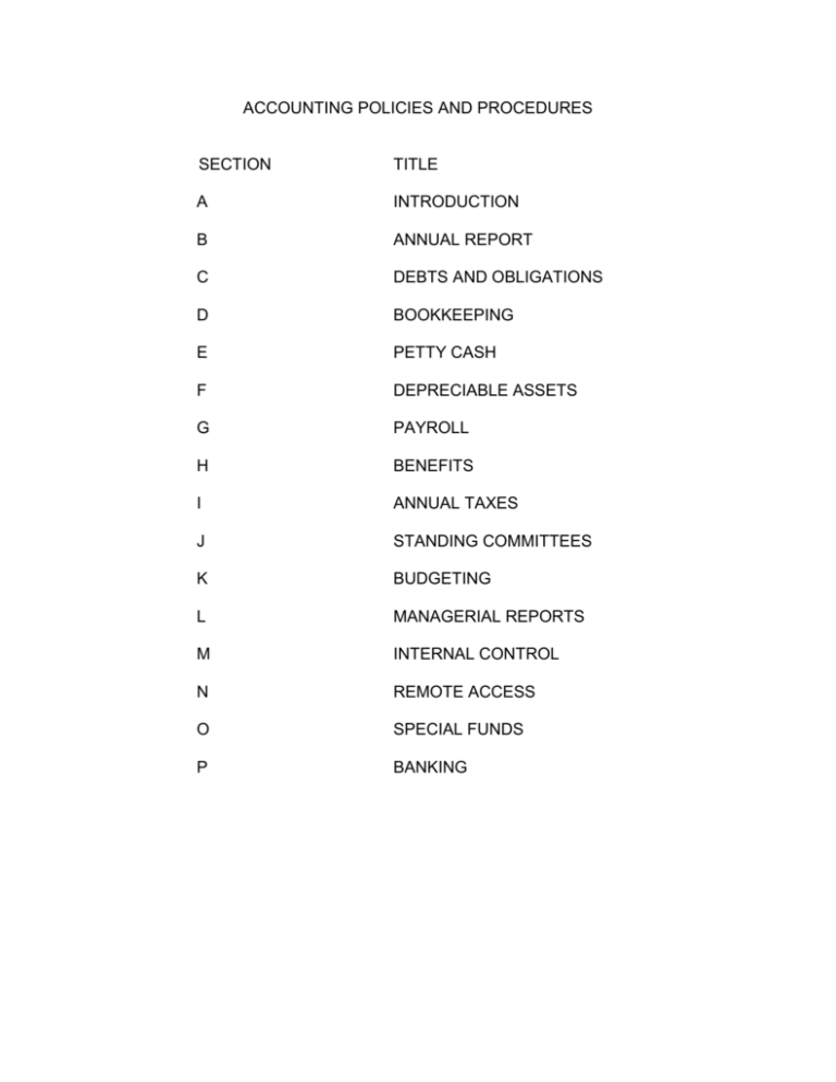ACCOUNTING POLICIES AND PROCEDURES ACCOUNTING POLICIES AND PROCEDURES