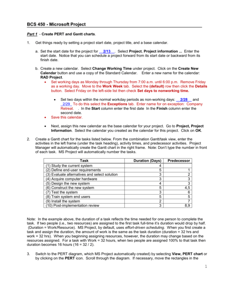 BCS 450 Microsoft Project
