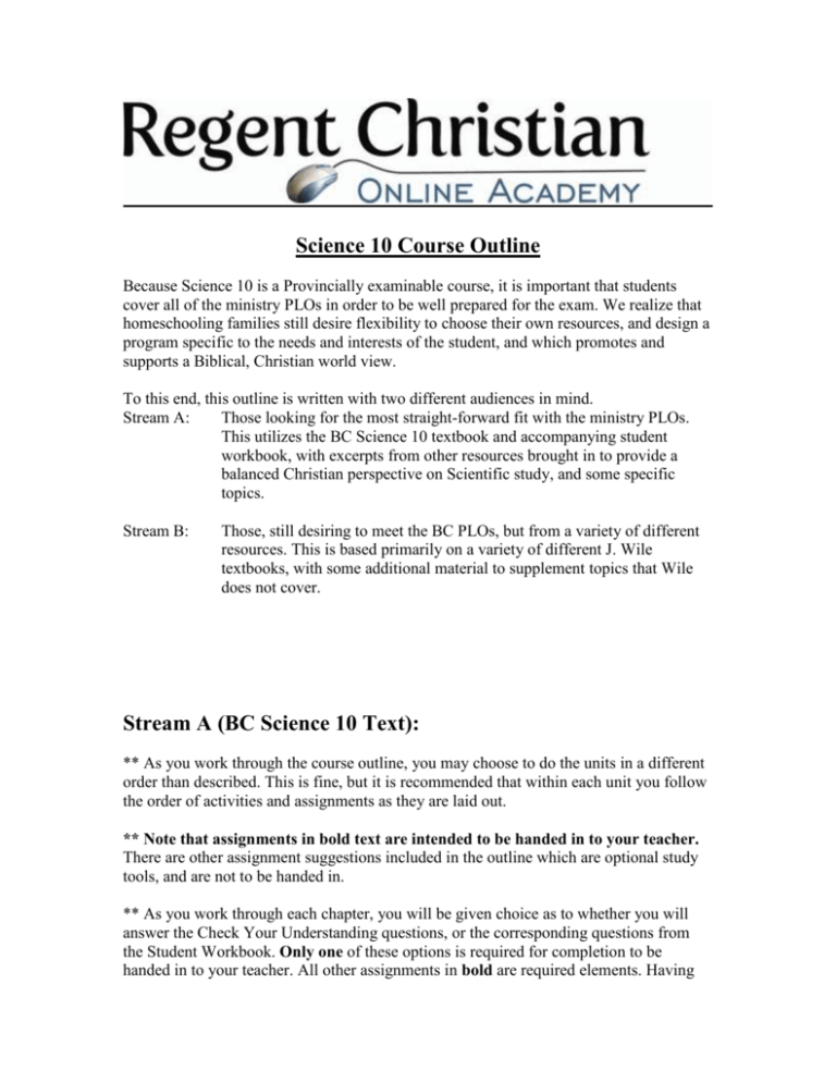 Science 10 Couse Outline Science 10 Couse Outline
