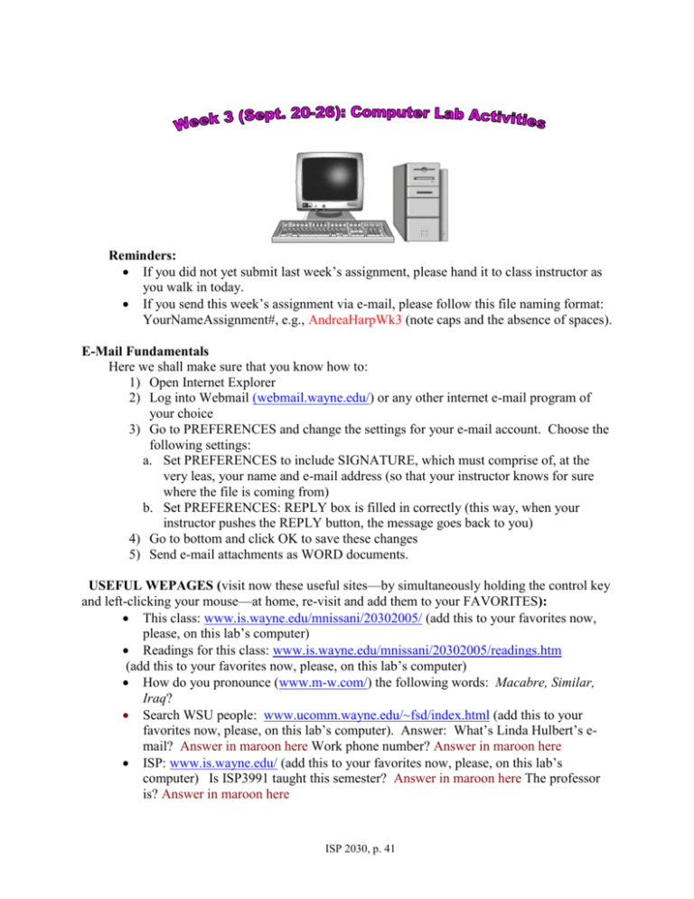 Computer Lab Activities