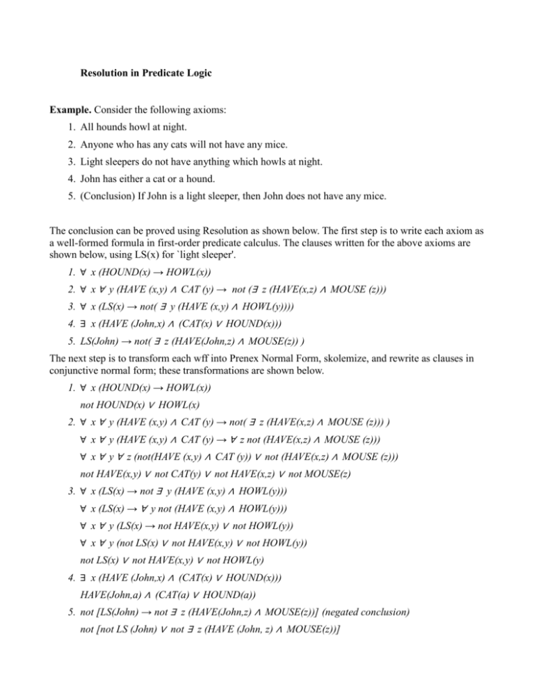 Resolution In Predicate Logic Example Consider The Following