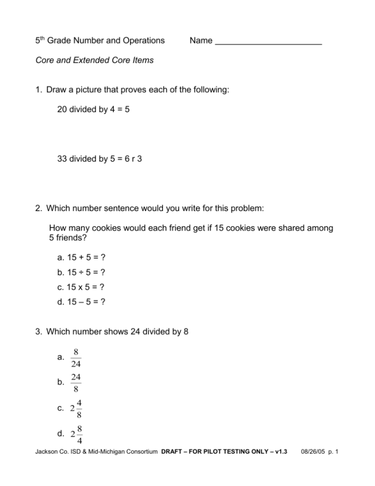 Math Student Assessment Gr 5 Number Mid