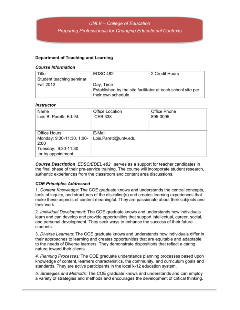 Syllabus UNLV College Of Education