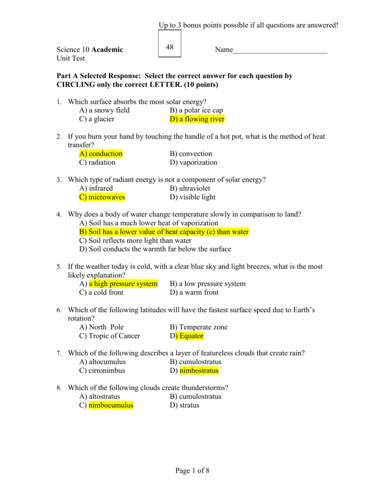 Answer Key Unit Test Answer Key Unit Test