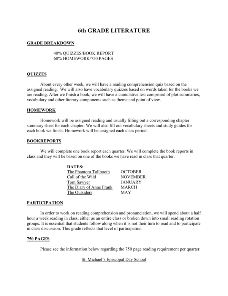 6th GRADE LITERATURE 6th GRADE LITERATURE