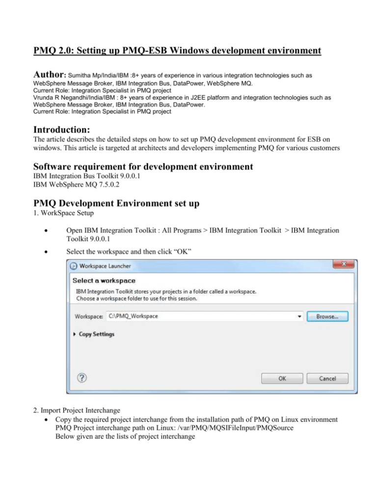 PMQ-ESB Windows Development Setup Guide