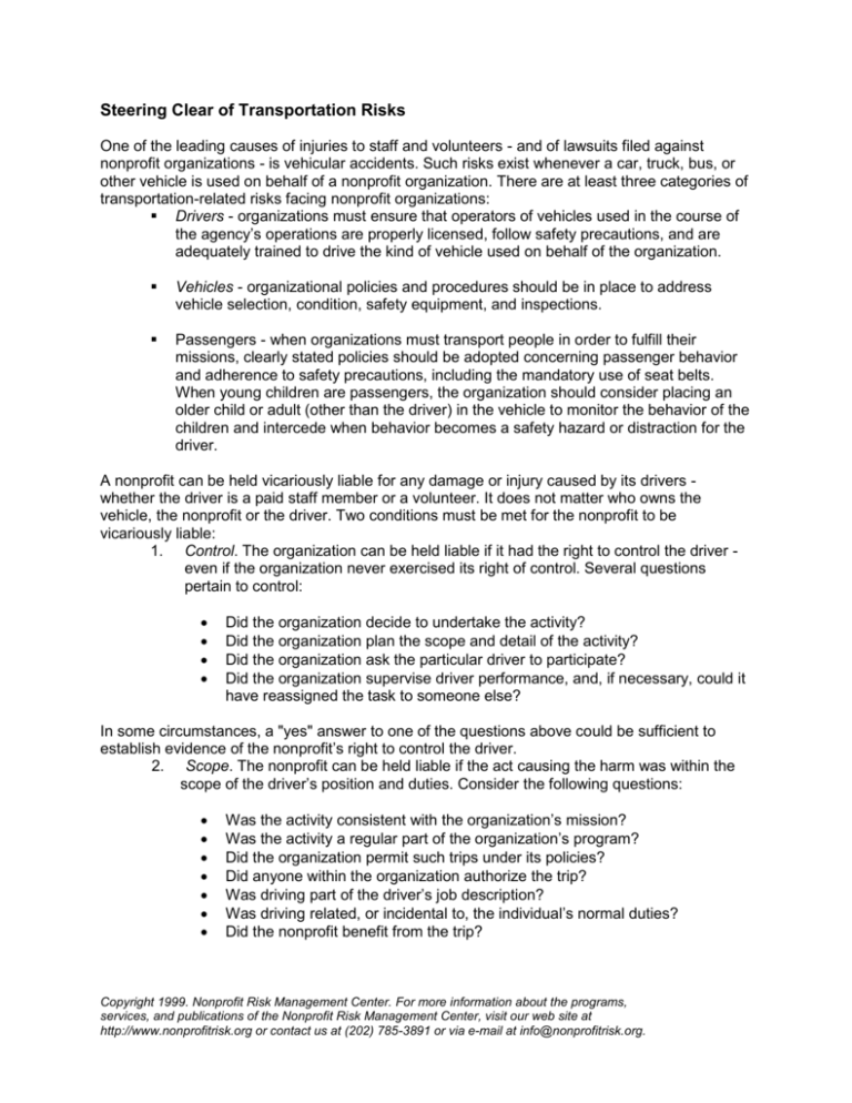 Steering Clear of Transportation Risks