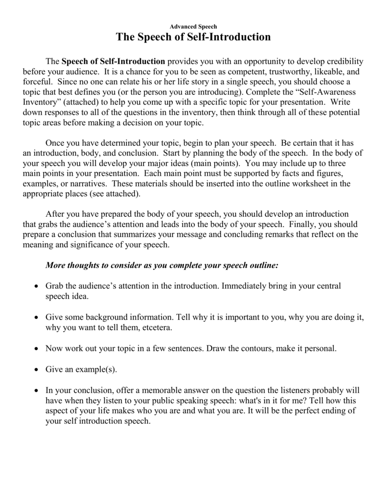 2 Minute Self Introduction Speech Examples Coverletterpedia