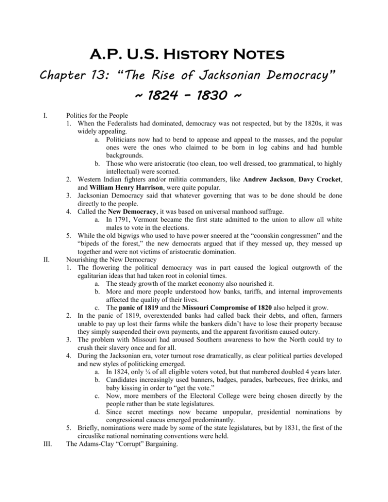 Chapter 13: The Rise of Jacksonian Democracy