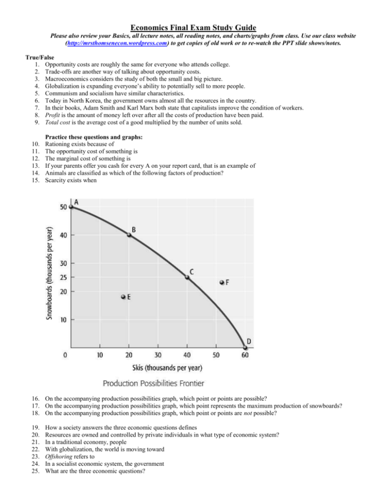 Economics Final Exam Study Guide 2010 11