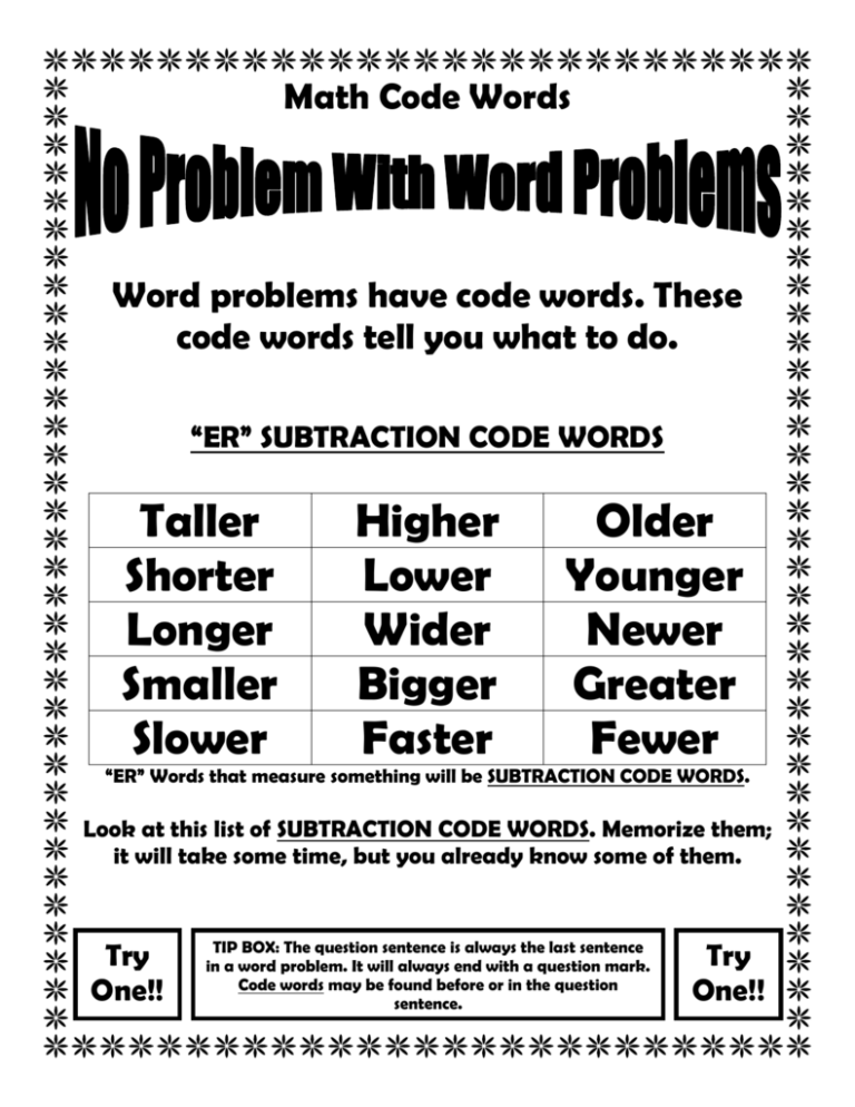 Subtraction Code Words