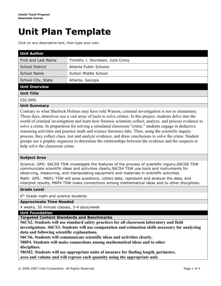 Unit Plan Template