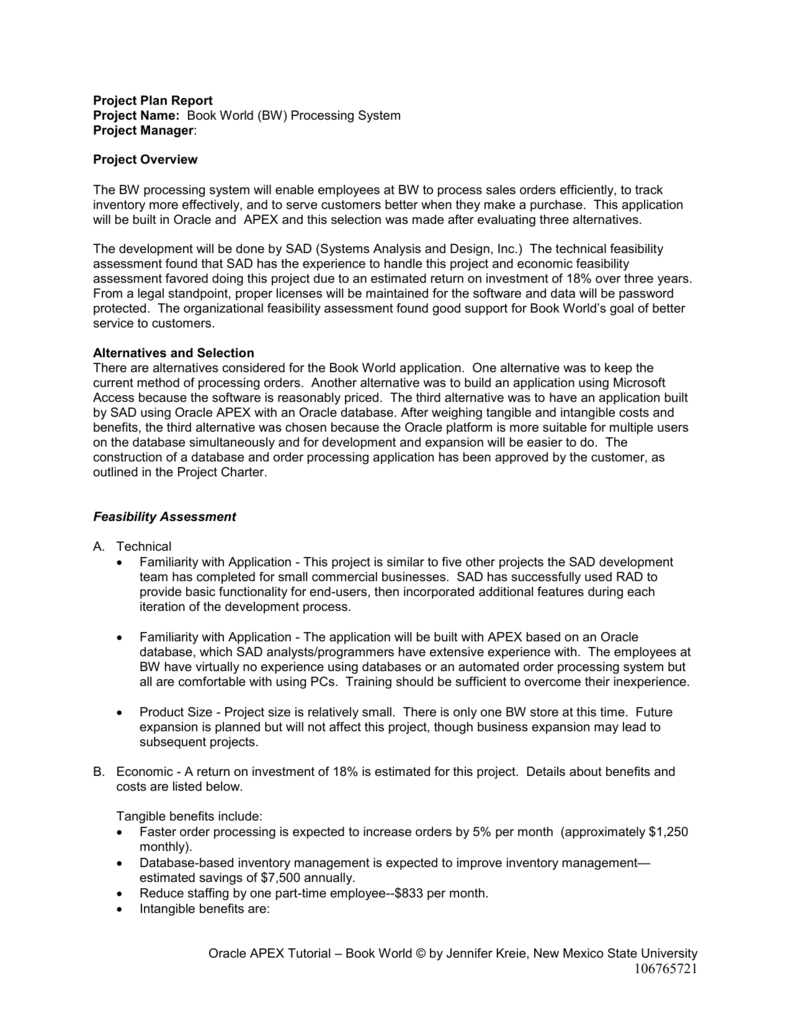 Baseline Project Plan Report