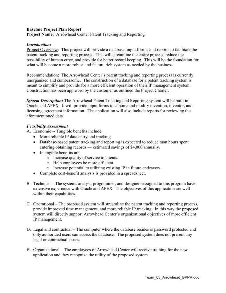 Baseline Project Plan Report