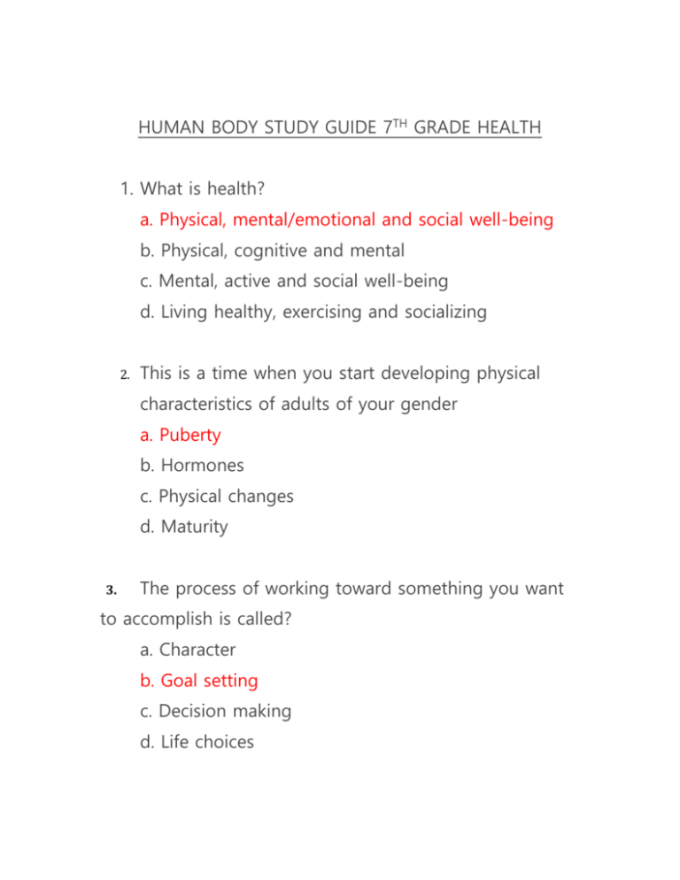 Human Body Study Guide