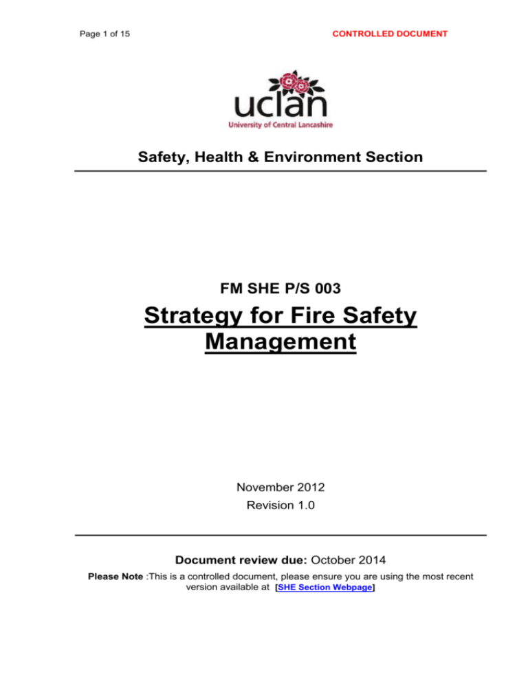 Fire Safety Strategy University Of Central Lancashire