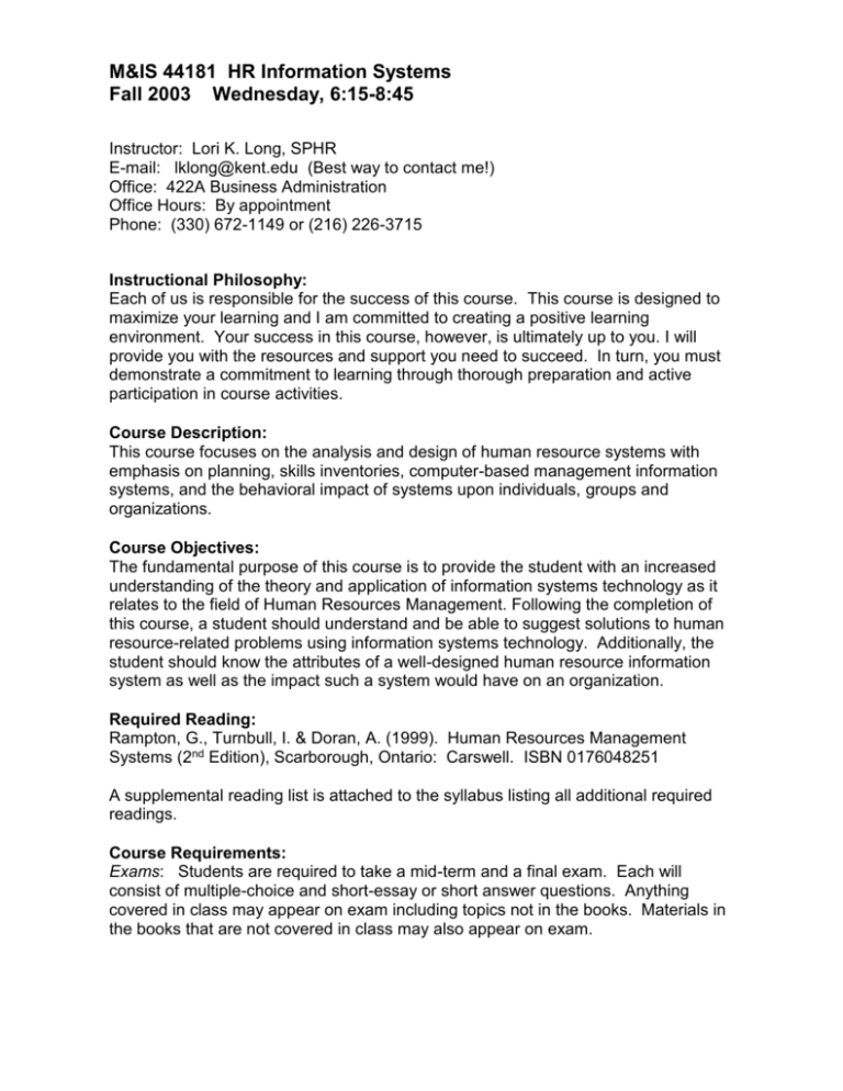 M IS 44181 HR Information Systems M IS 44181 HR Information Systems